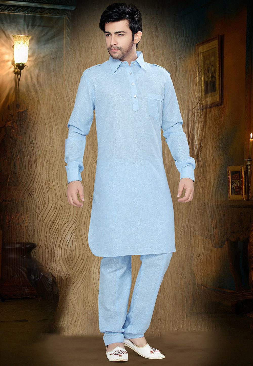 cotton-pathani-suit-in-sky-blue - Utsav Fashion Blog