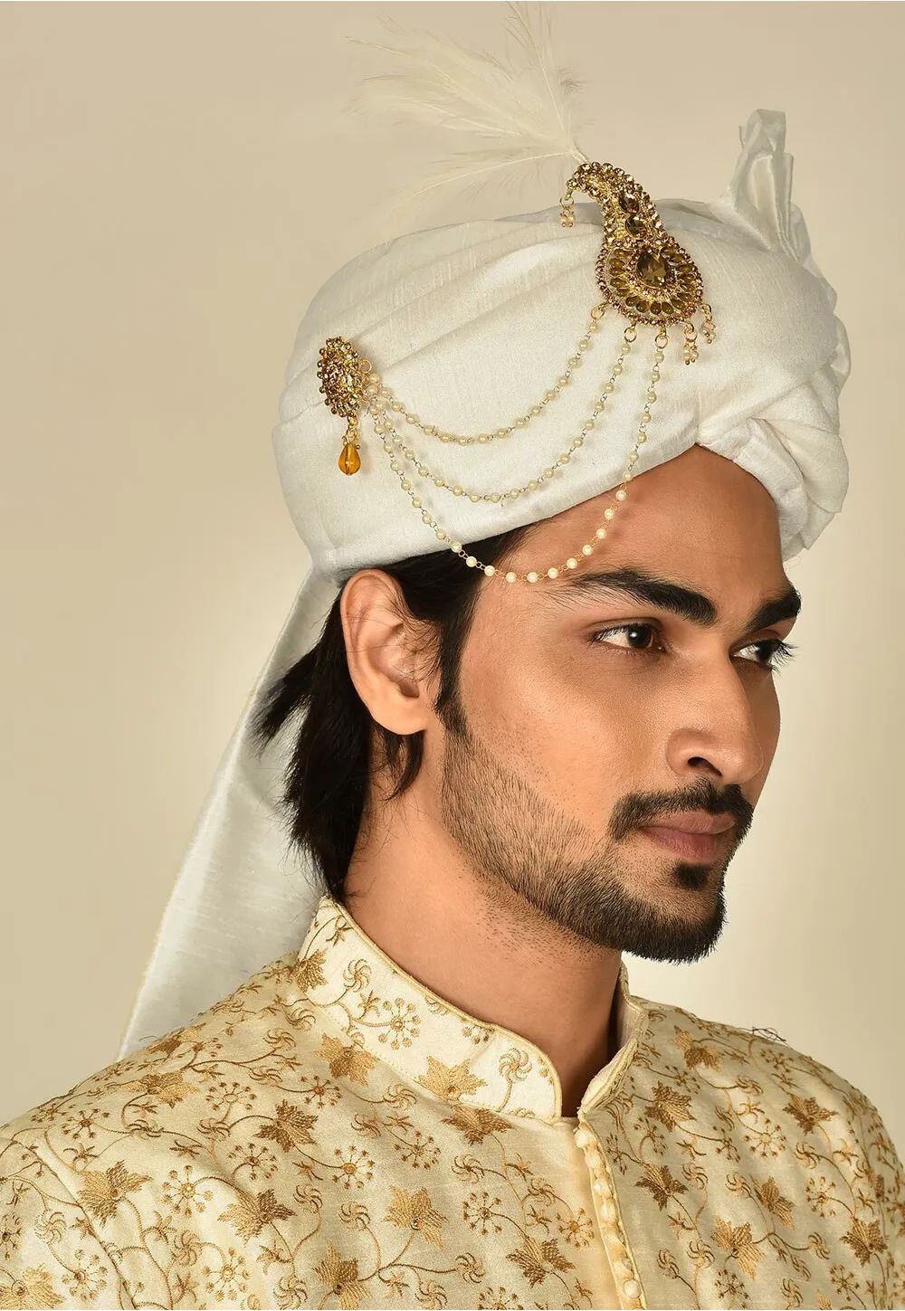 solid-color-dupion-silk-turban-in-off-white-v1-mqt246 - Utsav Fashion Blog