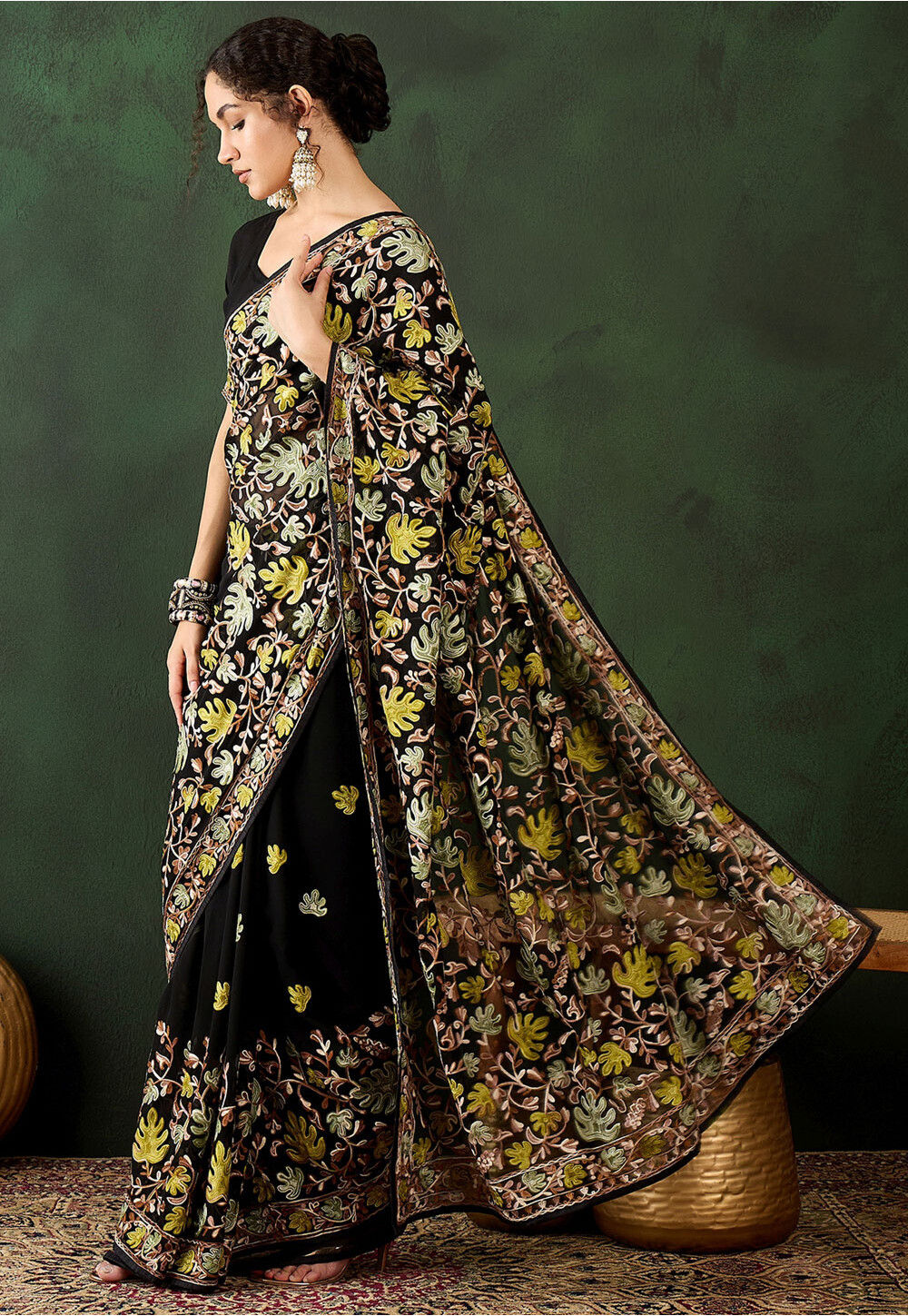 Buy Aari Embroidered Georgette Saree in Black Online : SSKT828 - Utsav ...