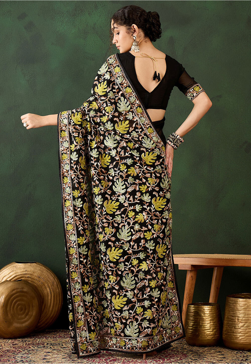 Buy Aari Embroidered Georgette Saree in Black Online : SSKT828 - Utsav ...