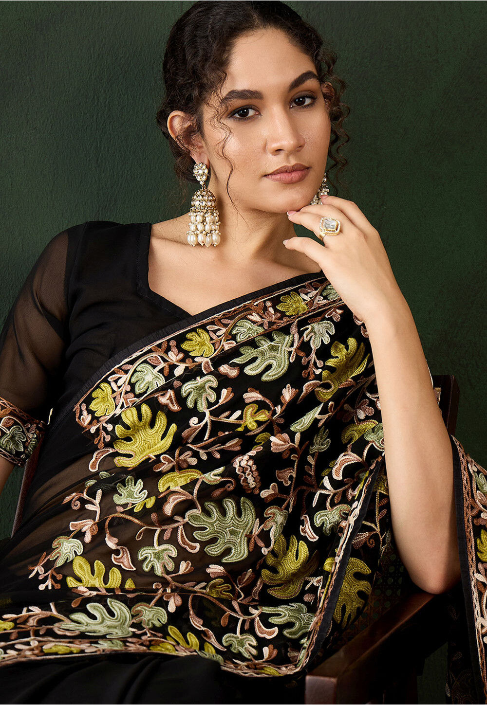 Buy Aari Embroidered Georgette Saree in Black Online : SSKT828 - Utsav ...