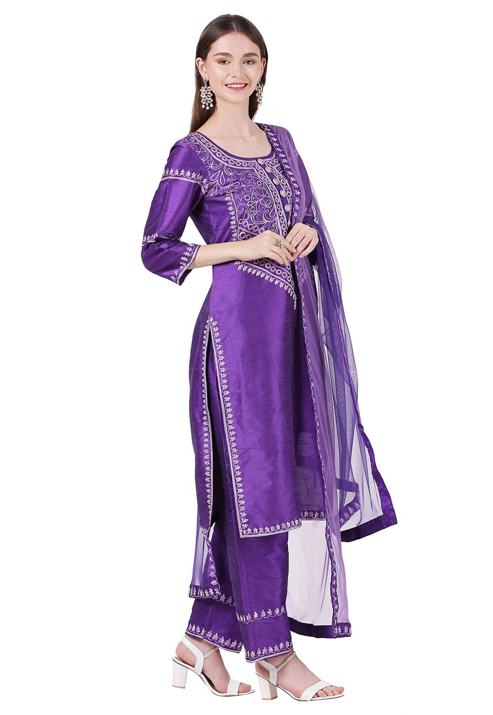 Buy Aari Embroidered Raw Silk Pakistani Suit in Purple Online : KPK267 ...