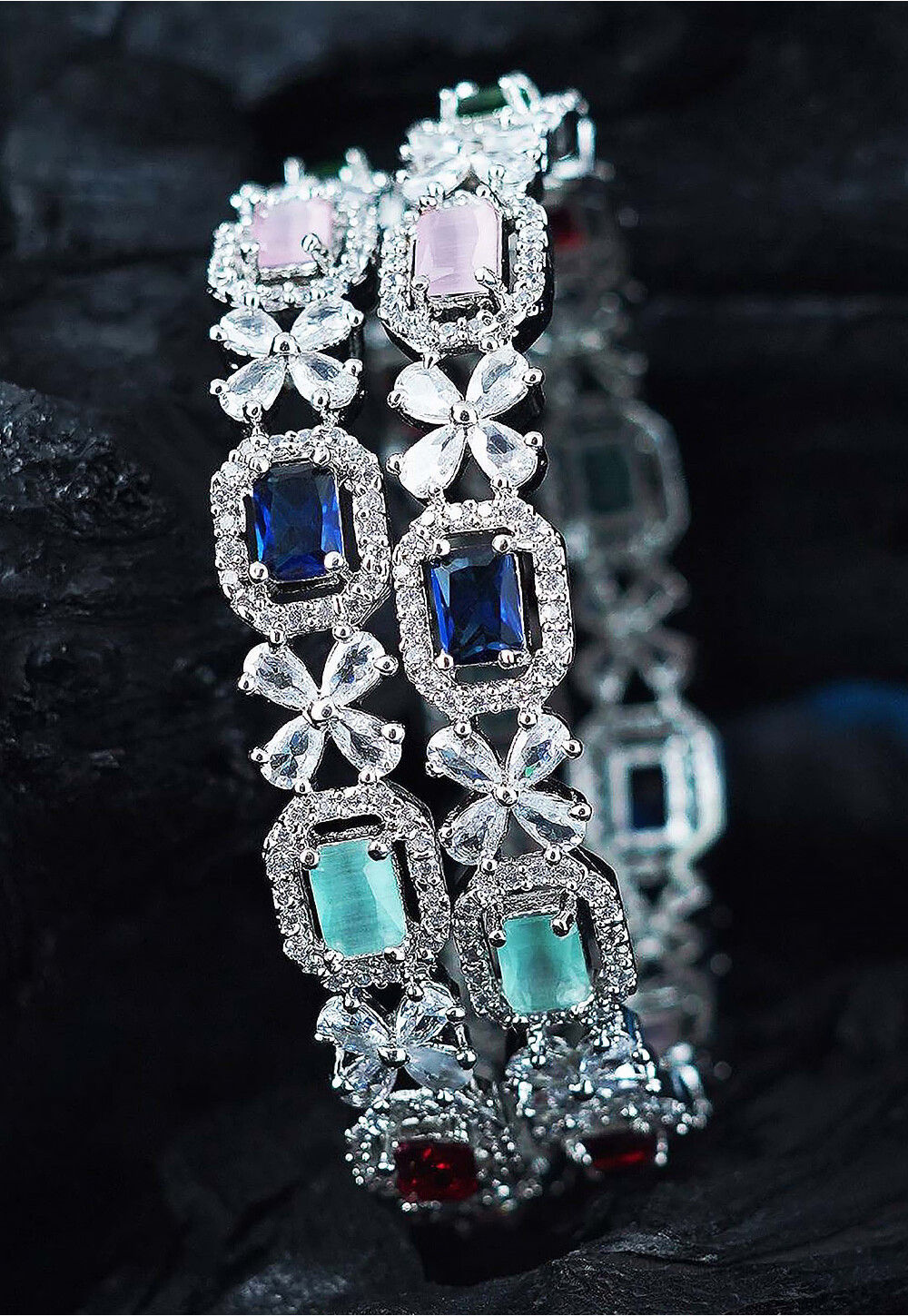 silver diamond studded bangles