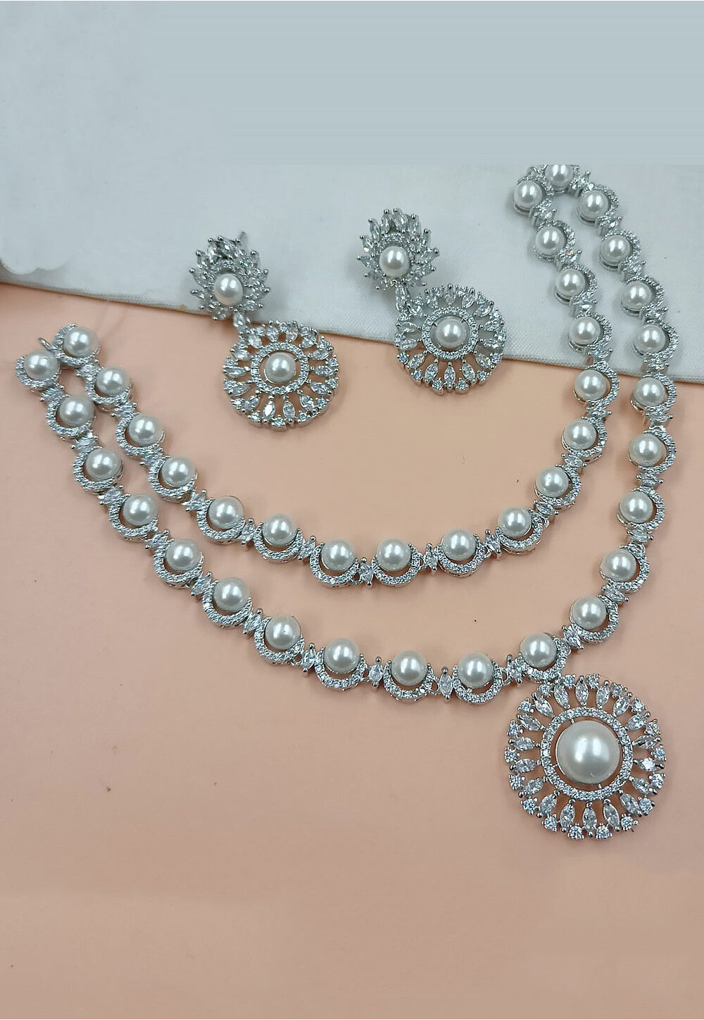Buy American Diamond Studded Layered Necklace Set Online : JHU5040 ...