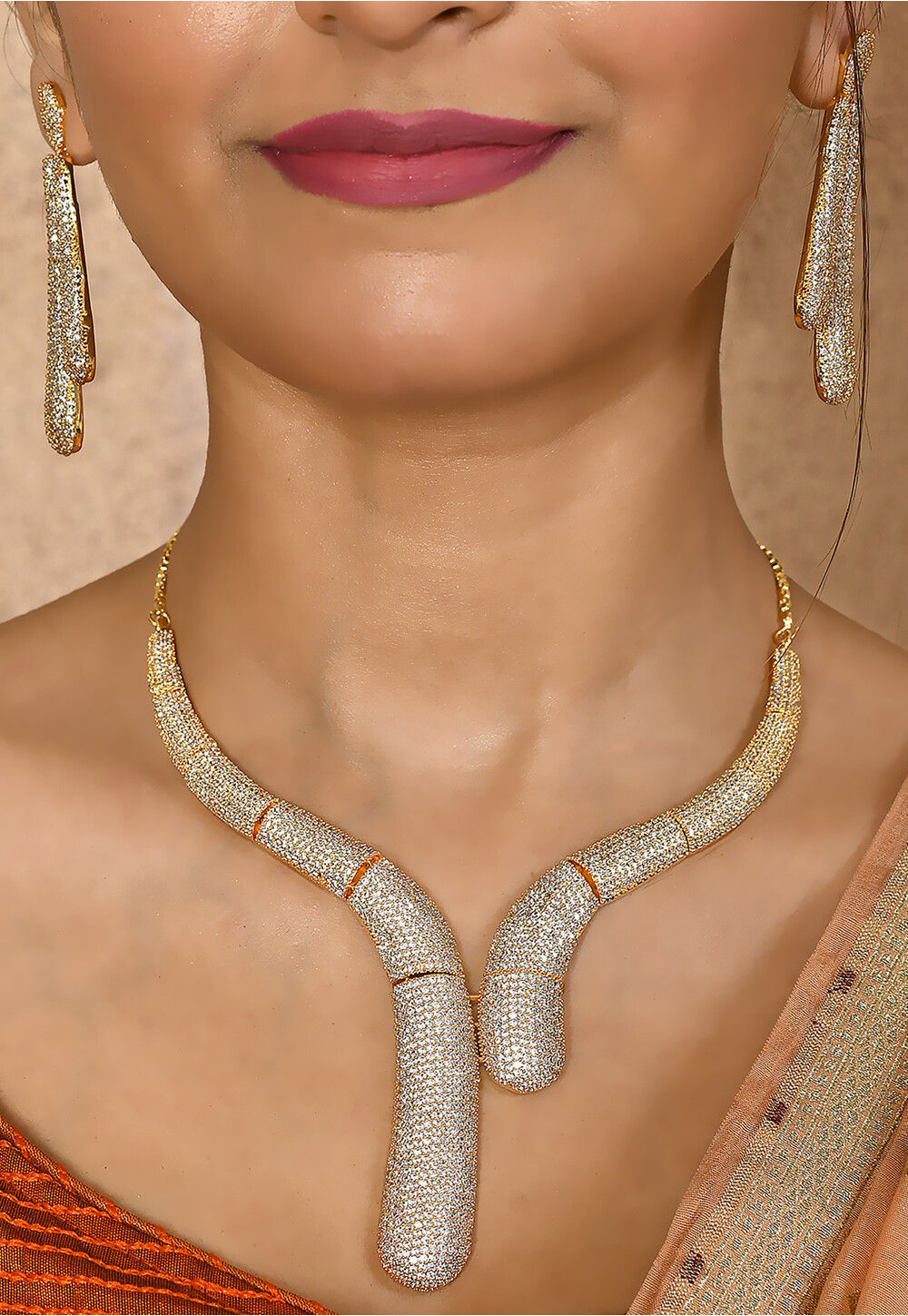Buy American Diamonds Studded Necklace Set Online : JDF109 - Utsav Fashion
