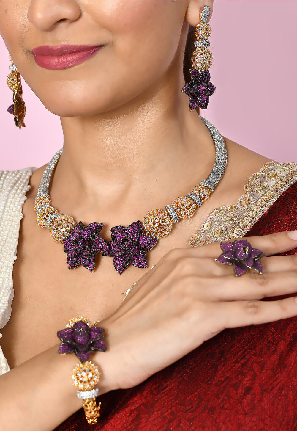 Buy American Diamonds Studded Necklace Set Online : JDF111 - Utsav Fashion