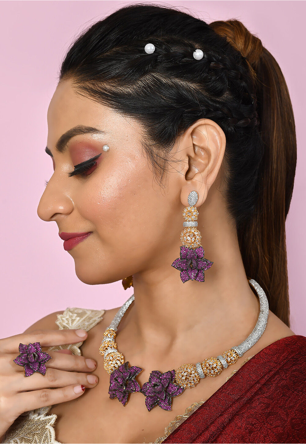 Buy American Diamonds Studded Necklace Set Online : JDF111 - Utsav Fashion