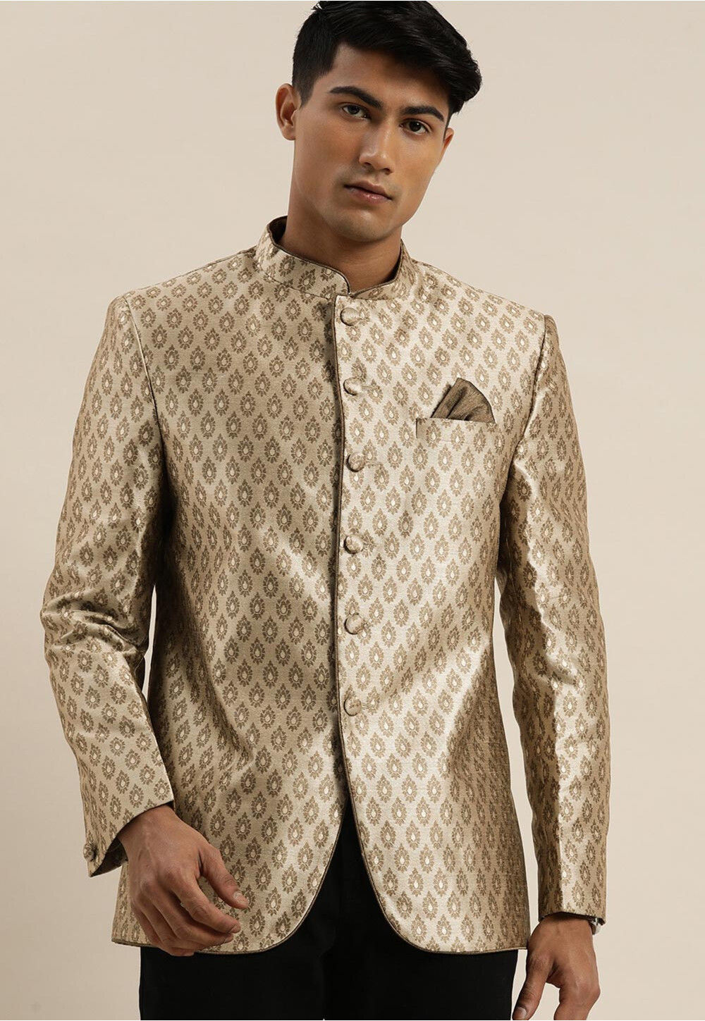 Buy Banarasi Brocade Jodhpuri Jacket in Light Fawn Online : MTR2931 ...