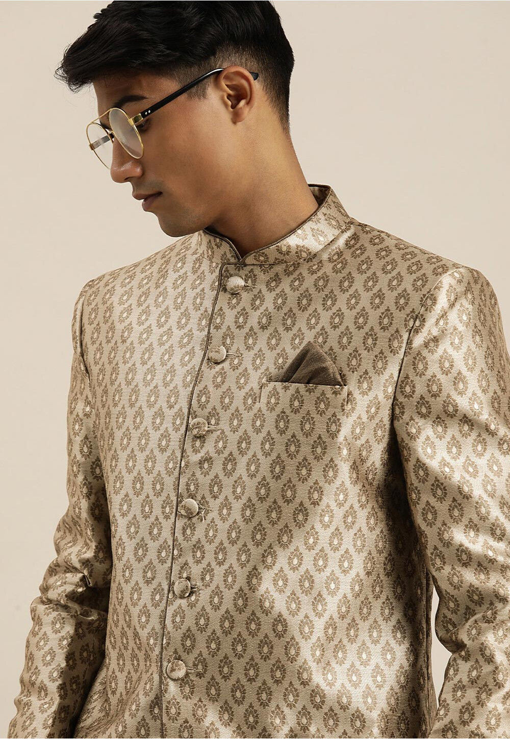 Buy Banarasi Brocade Jodhpuri Jacket in Light Fawn Online : MTR2931 ...