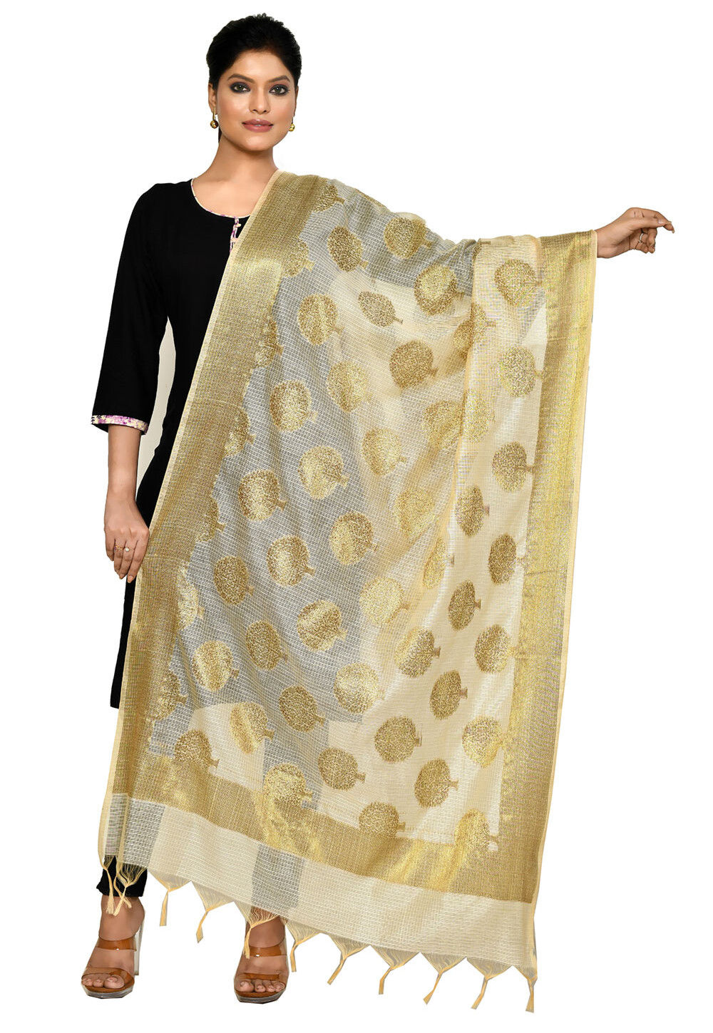 Buy Banarasi Cotton Silk Dupatta in Light Beige Online : BZG120 - Utsav ...