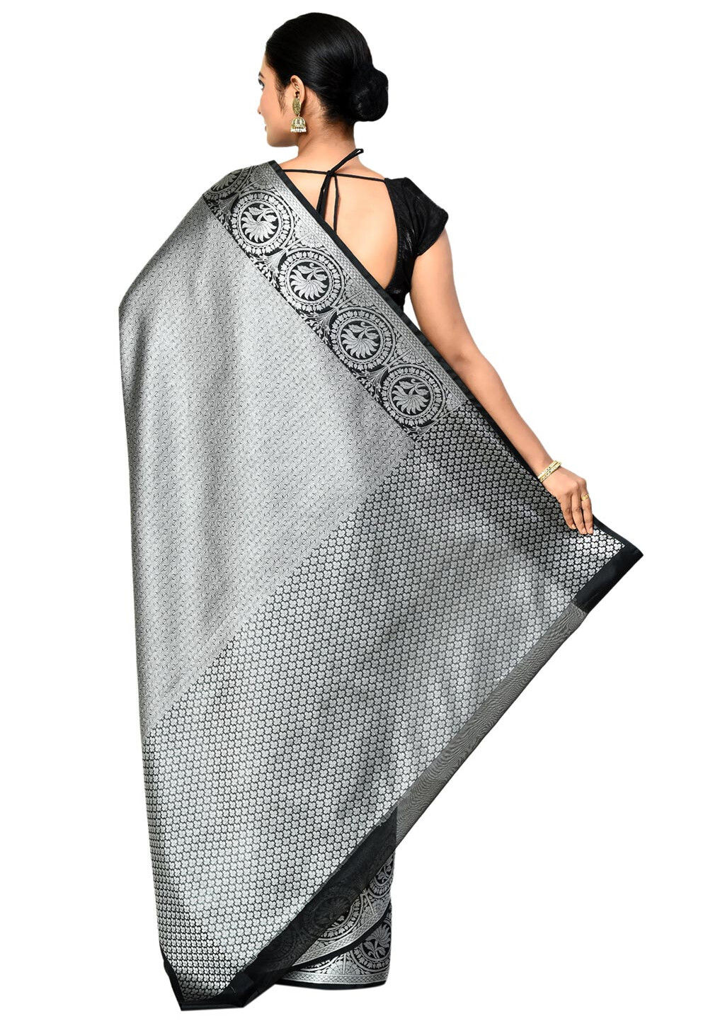 Buy Banarasi Organza Tanchoi Saree in Dark Grey Online : SDBA571 ...