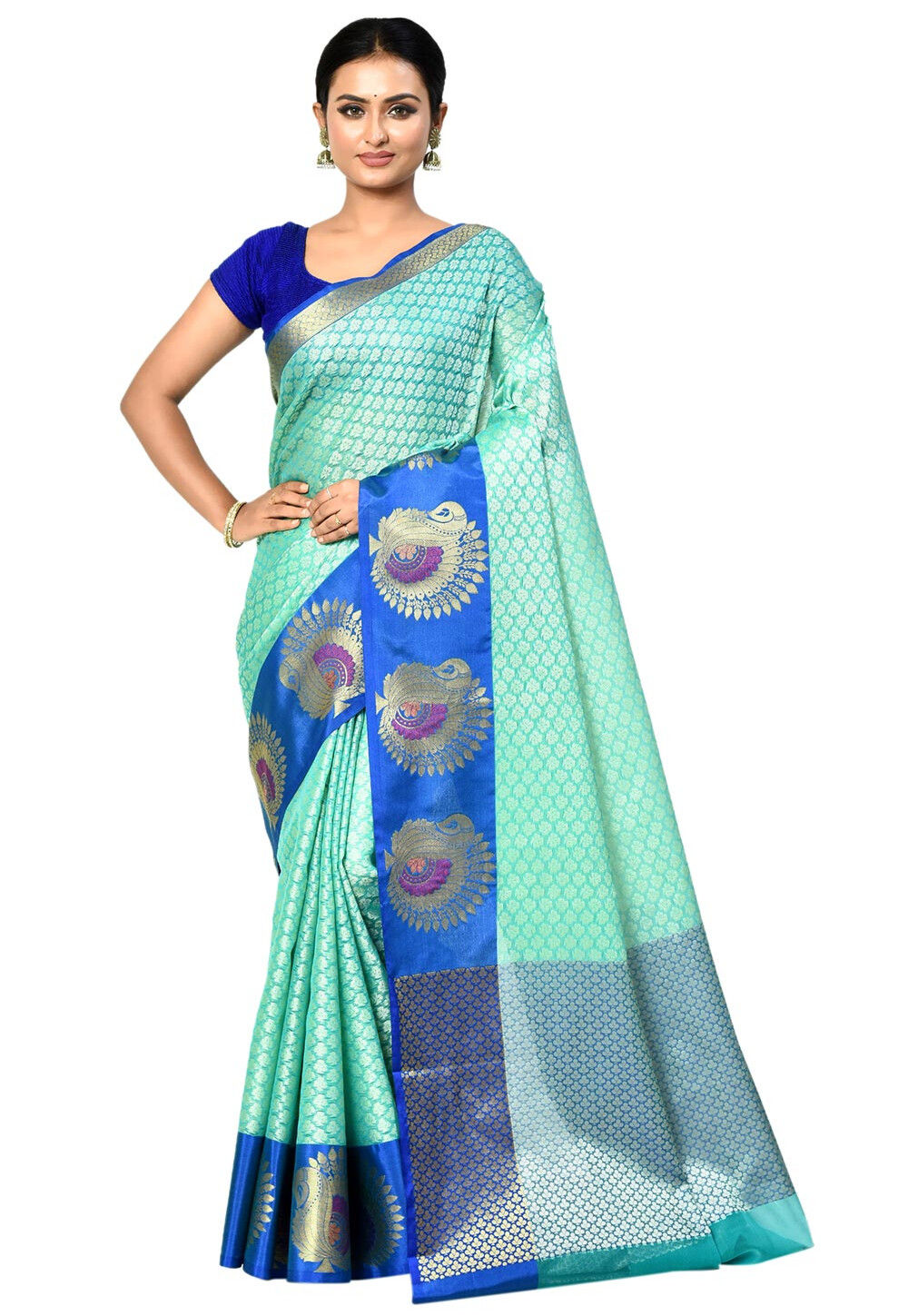 Buy Banarasi Organza Tanchoi Saree in Sea Green Online : SDBA563 ...