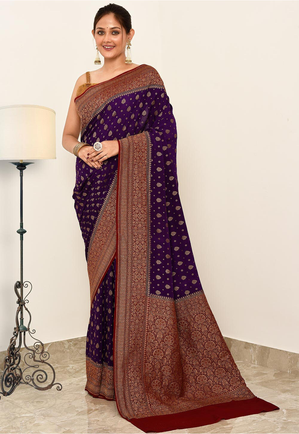 Buy Banarasi Pure Crepe Silk Saree in Purple Online : SGWA116 - Utsav Fashion