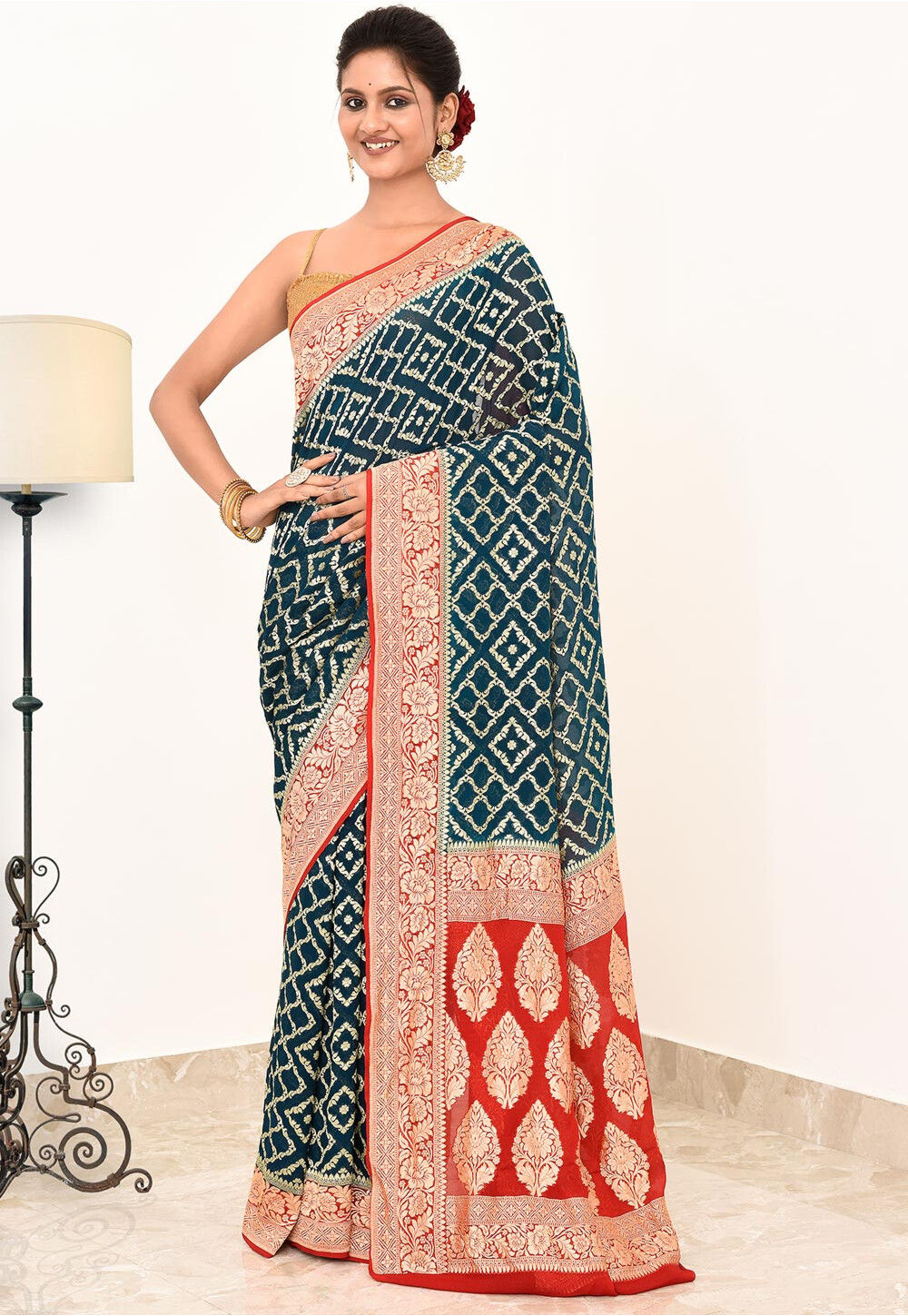 Buy Banarasi Pure Crepe Silk Saree in Teal Blue Online : SGWA158 ...