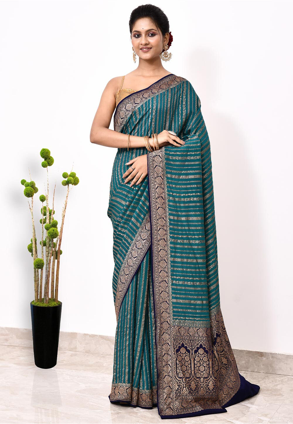 Buy Banarasi Pure Crepe Silk Saree in Teal Blue Online : SGWA95 - Utsav Fashion