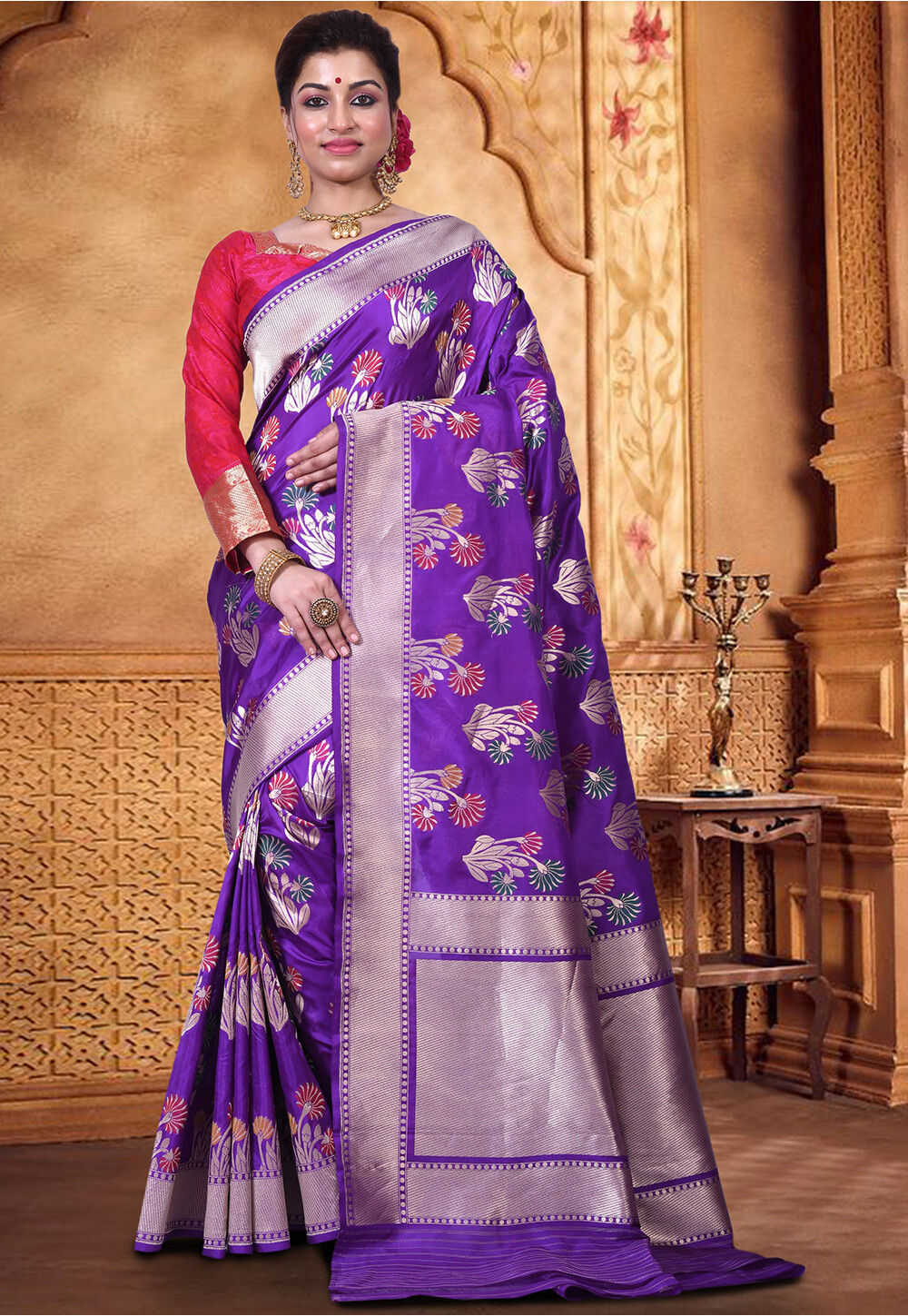 Banarasi Pure Katan Silk Handloom Saree In Purple SWZ1246