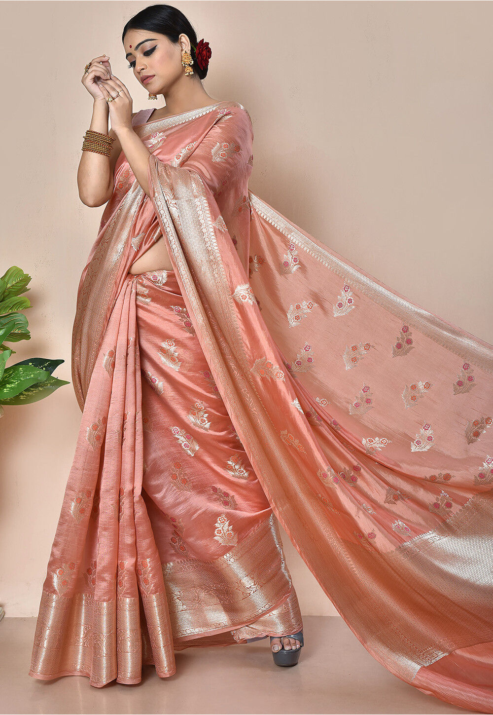 Banarasi Pure Silk Saree in Rose Gold : SNEA2586