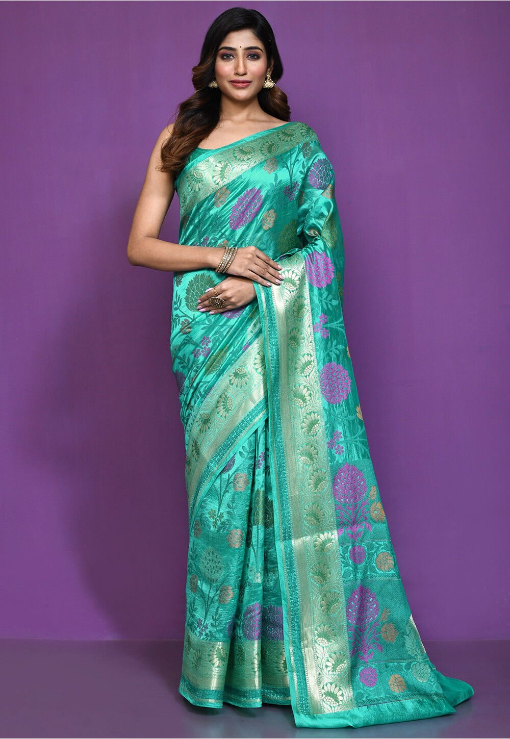 Buy Banarasi Pure Silk Saree in Turquoise Online : SNEA3201 - Utsav Fashion