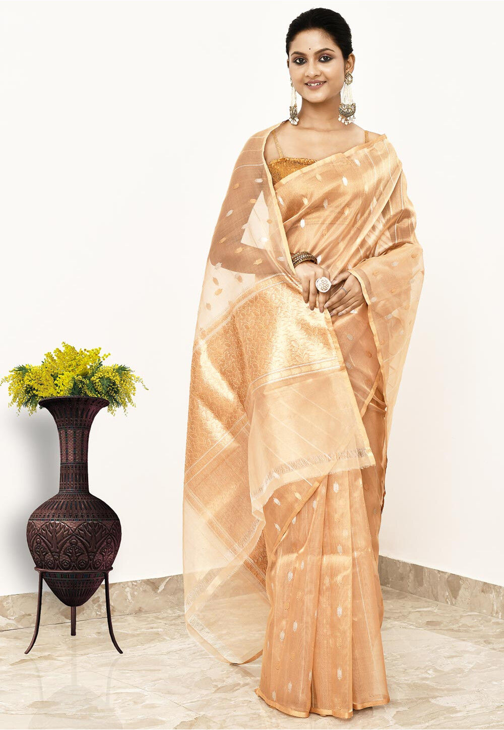 Buy Banarasi Pure Tissue Silk Handloom Saree in Golden Online : SGWA148 ...