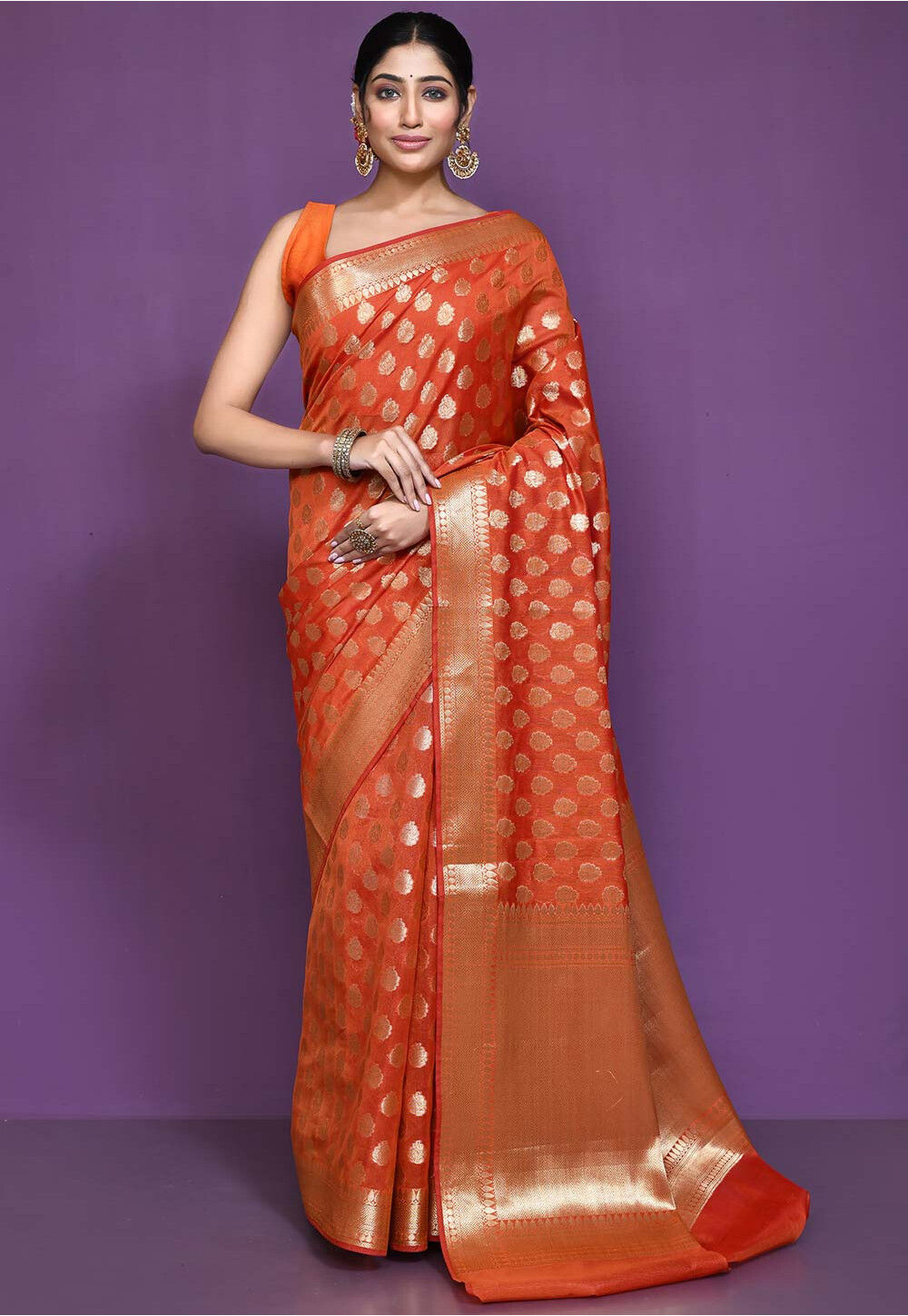 Buy Banarasi Saree in Rust Online : SUF10718 - Utsav Fashion