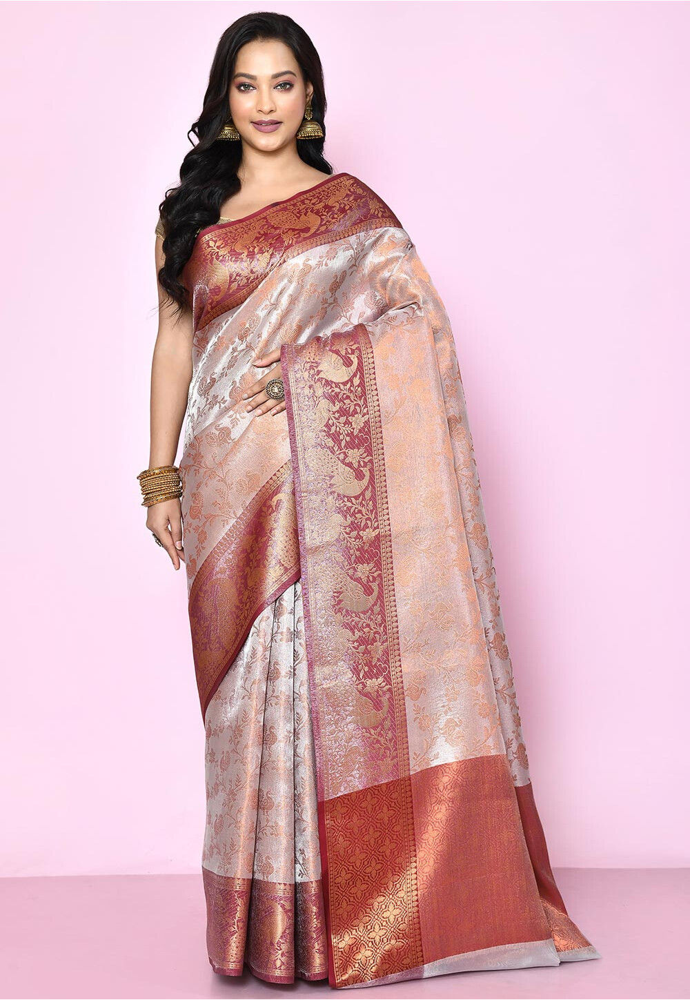 Buy Banarasi Saree in Silver Online : SCBA4810 - Utsav Fashion