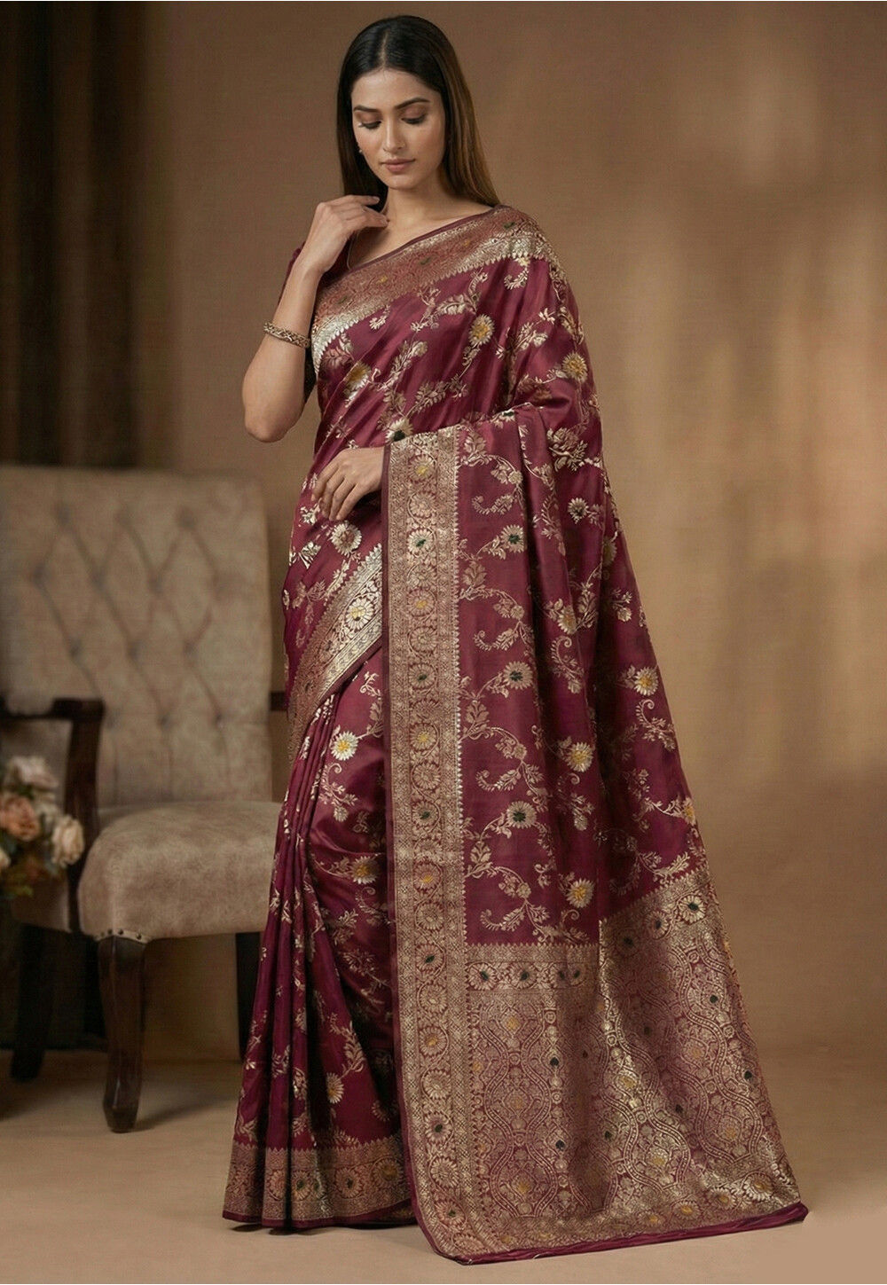 Buy Banarasi Saree in Wine Online : SPTA16267 - Utsav Fashion