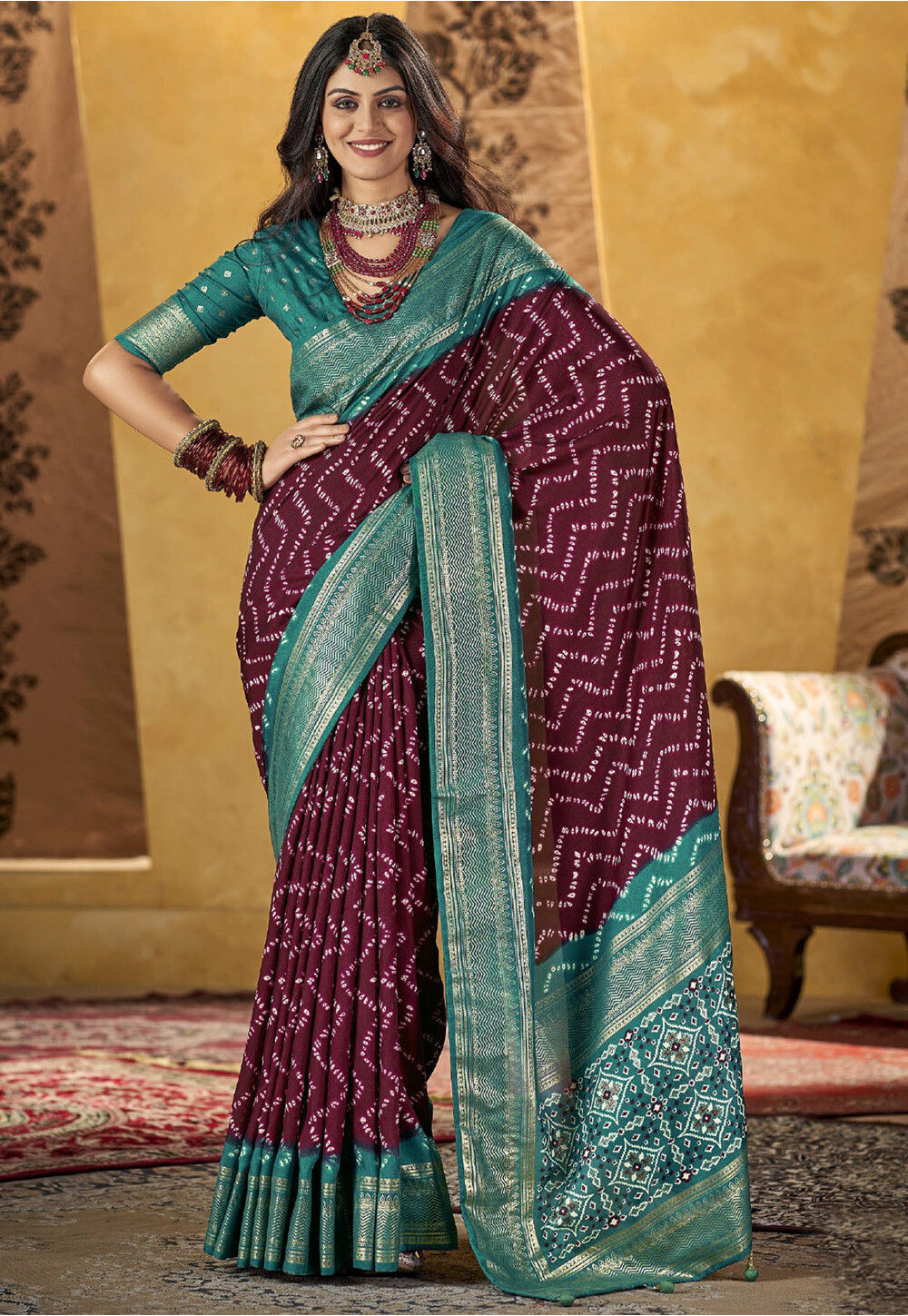 Buy Bandhej Printed Art Silk Saree in Dark Purple Online : SEW15294 ...