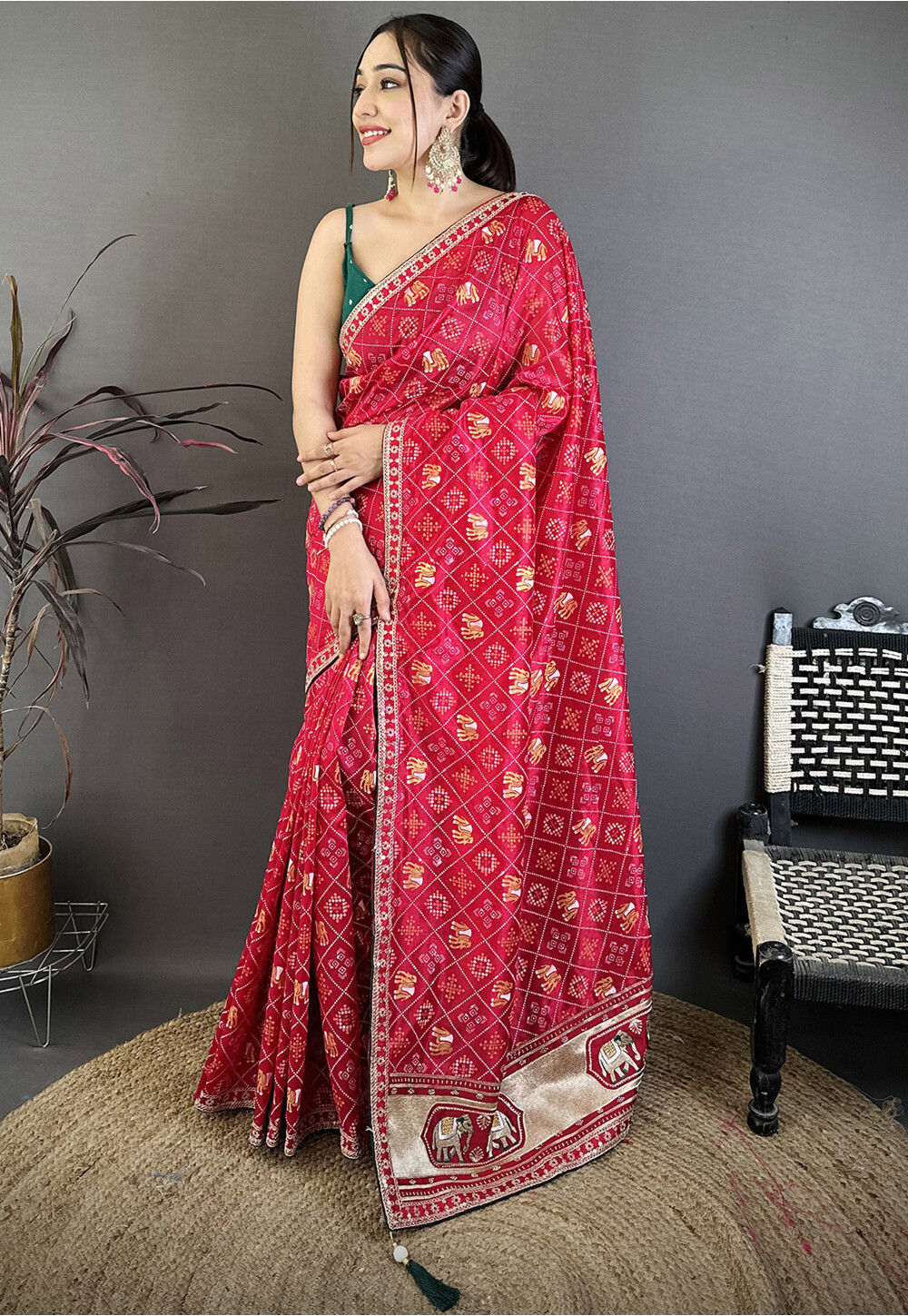 Buy Bandhej Printed Art Silk Saree in Fuchsia Online : SEJ2436 - Utsav ...