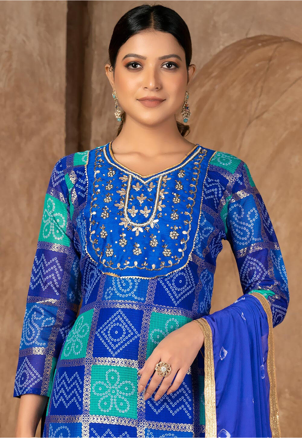Buy Bandhej Printed Cotton Pakistani Suit in Royal Blue Online ...