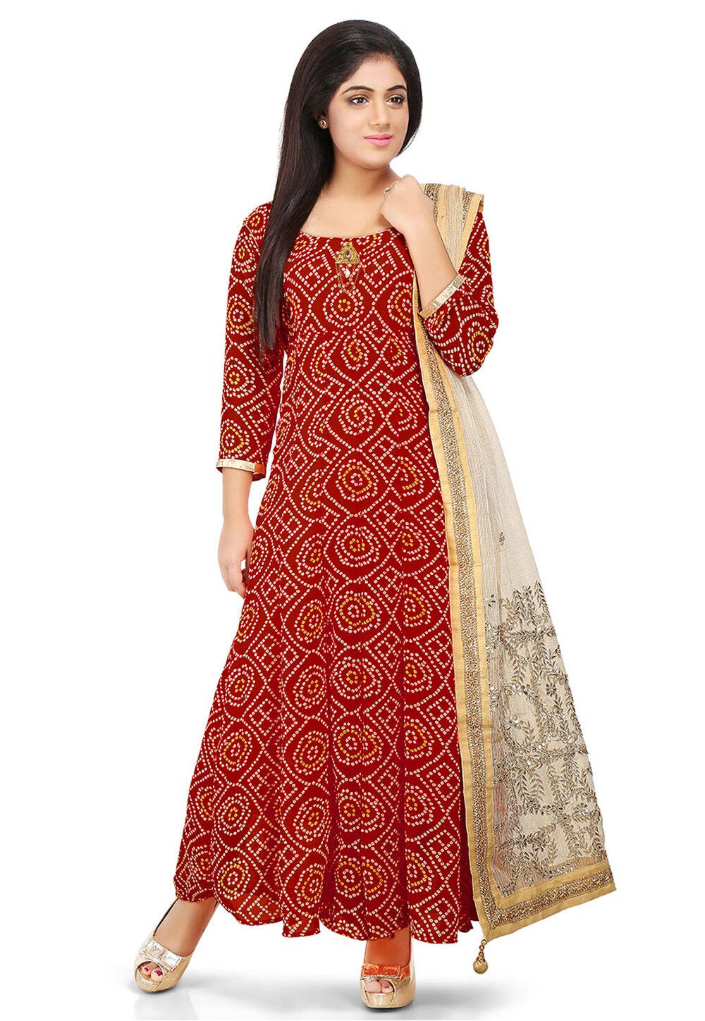 Buy Bandhej Printed Georgette Abaya Style Suit in Red Online : KJN4263 ...