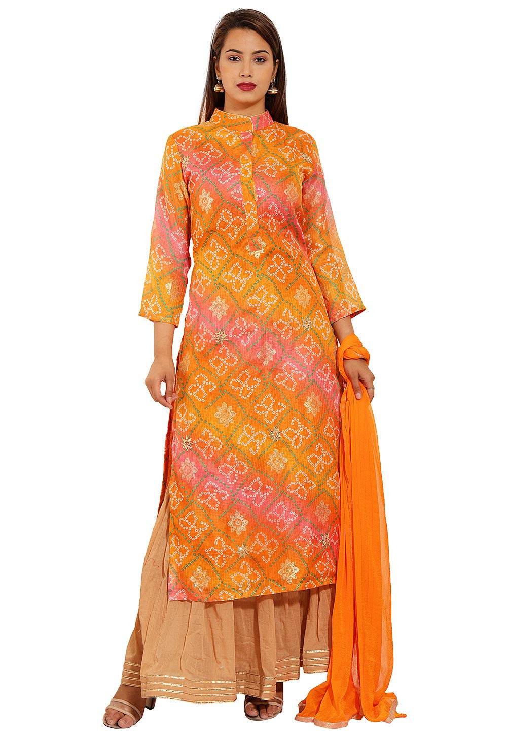 Buy Bandhej Printed Kota Silk Pakistani Suit in Orange Online : KJN3560 ...