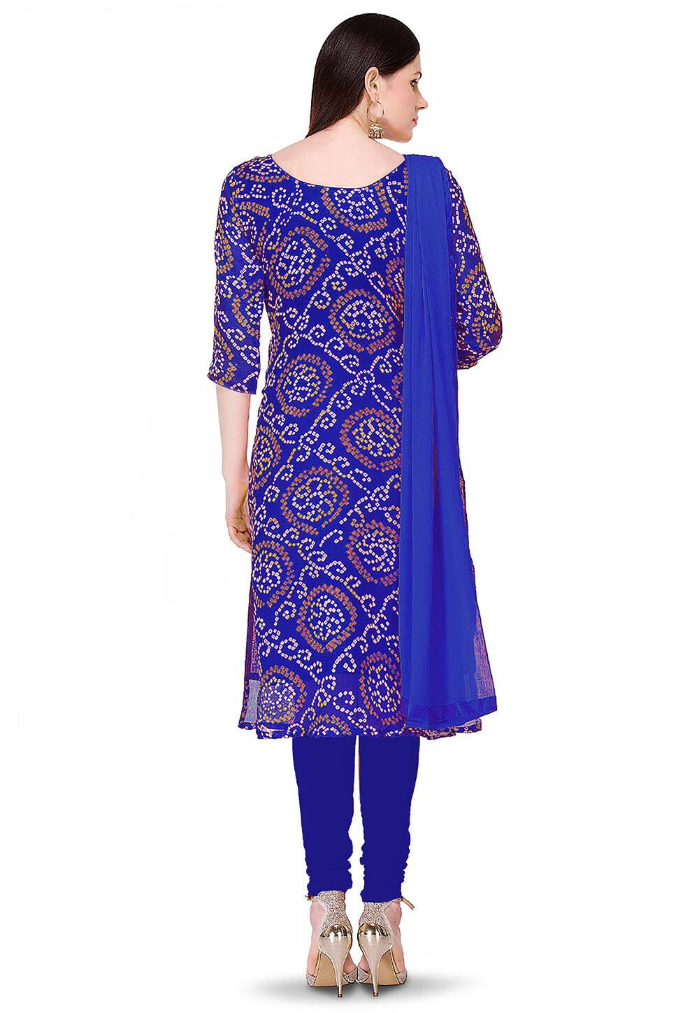 Buy Bandhej Printed Pure Chinon Crepe Straight Suit in Royal Blue ...