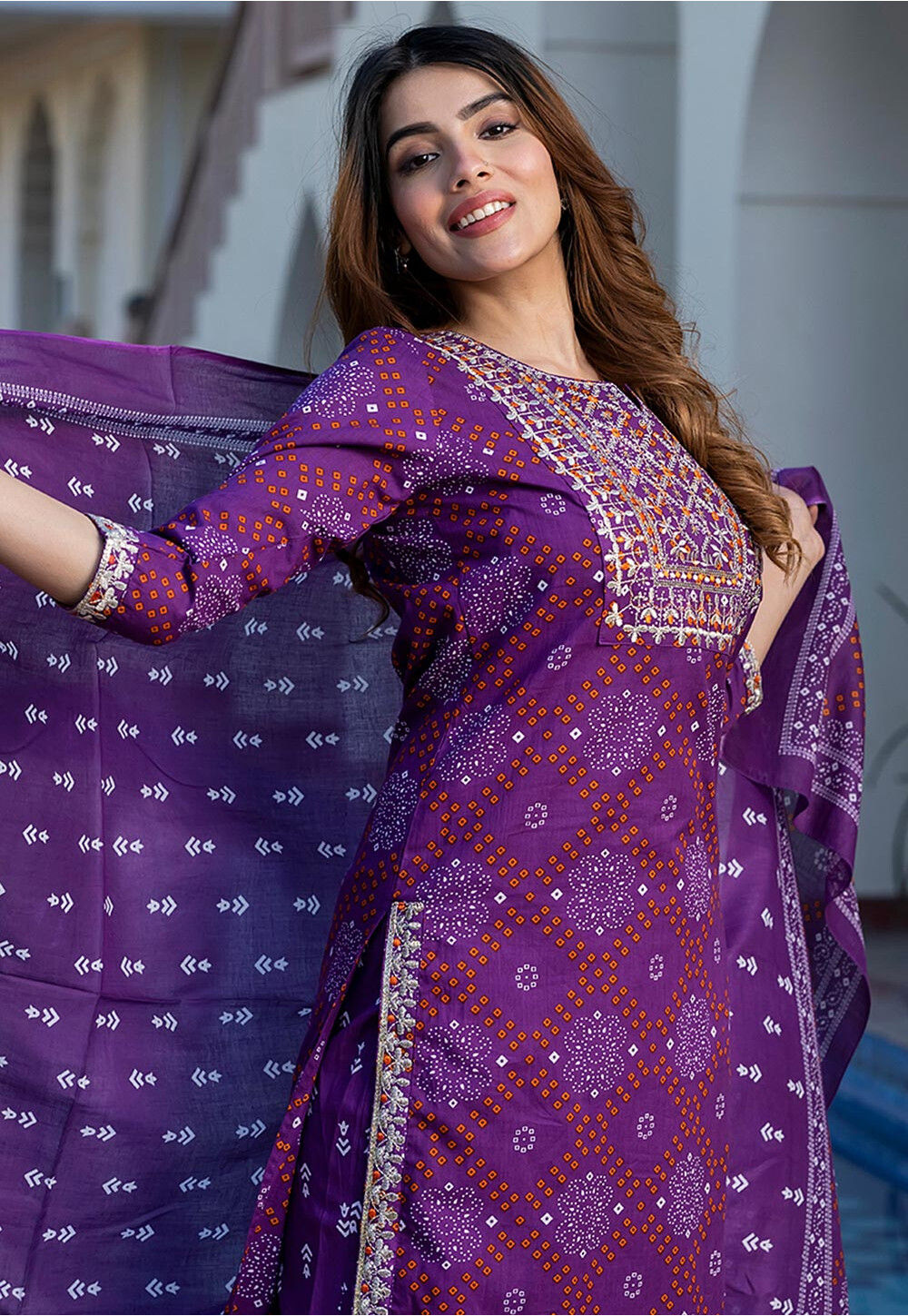 Buy Bandhej Printed Pure Cotton Pakistani Suit in Purple Online ...
