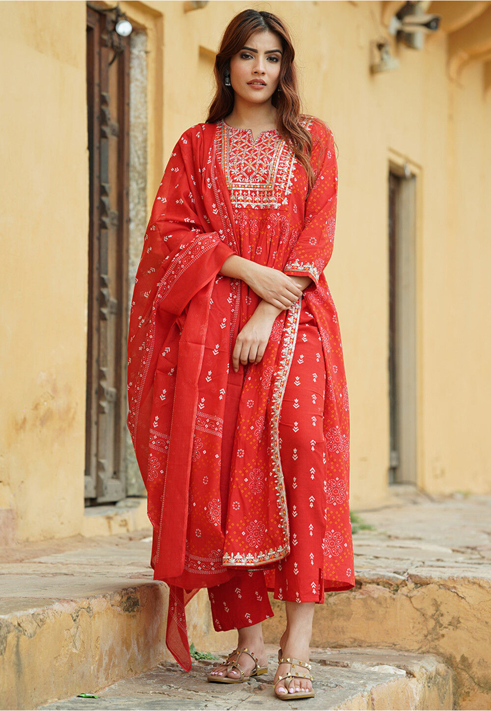 Buy Bandhej Printed Pure Cotton Pakistani Suit in Red Online : KXN80 ...