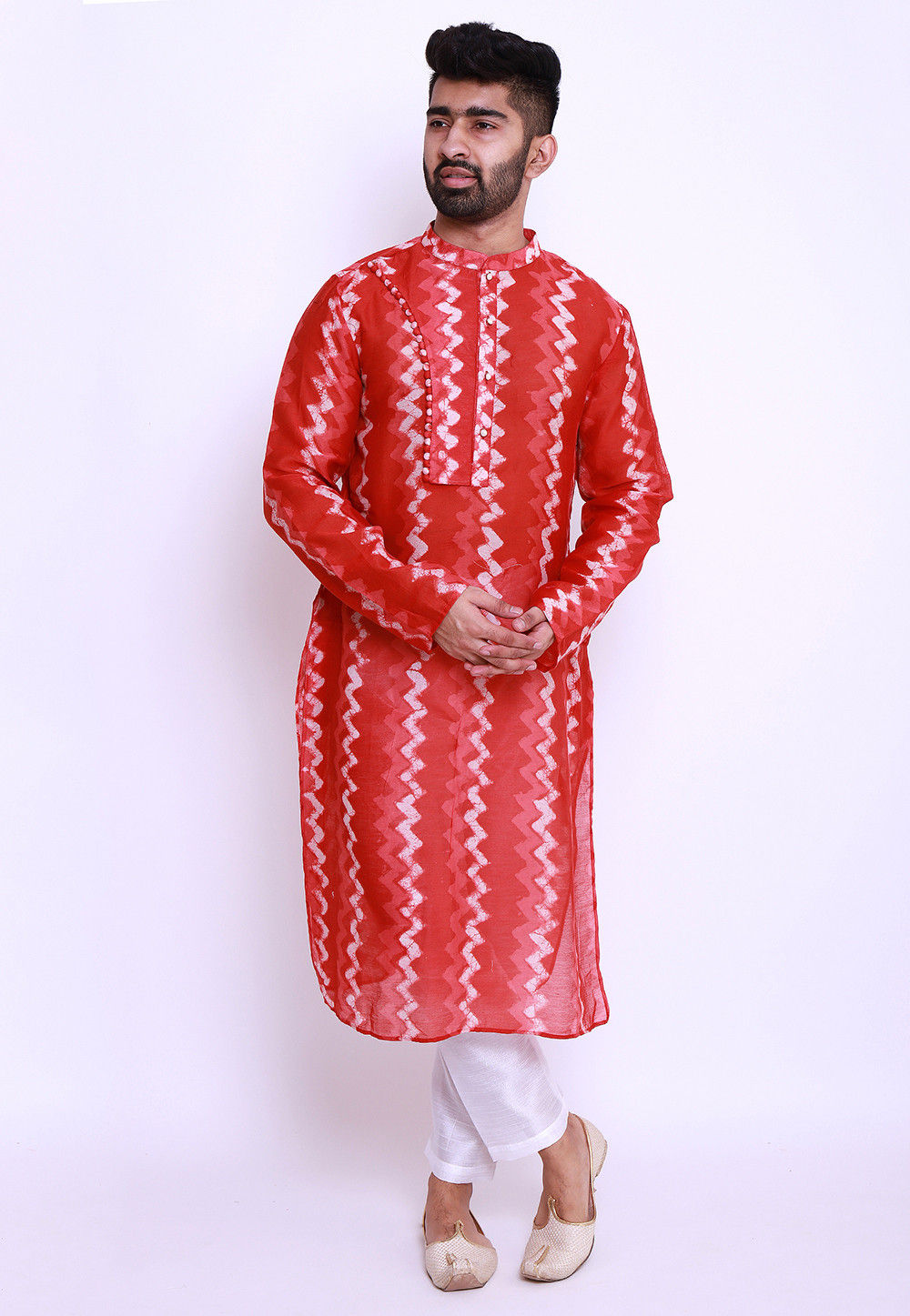 Buy Batik Printed Pure Cotton Kurta in Red Online : MTE147 - Utsav Fashion
