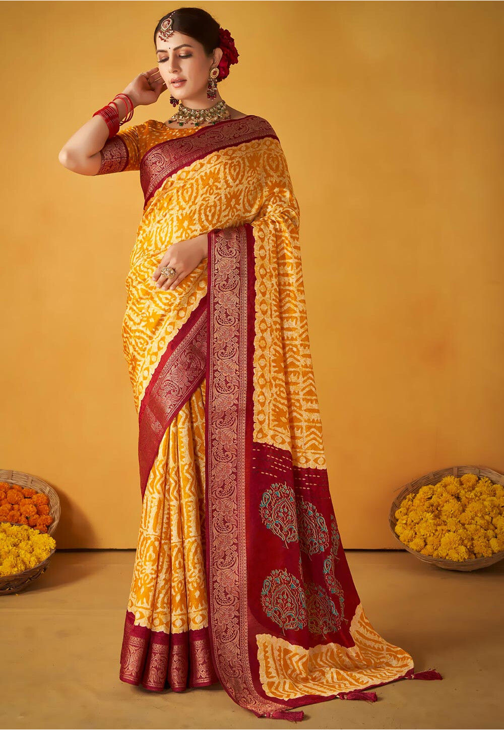 Buy Batik Printed Tussar Silk Saree in Yellow Online : SEW15585 - Utsav ...