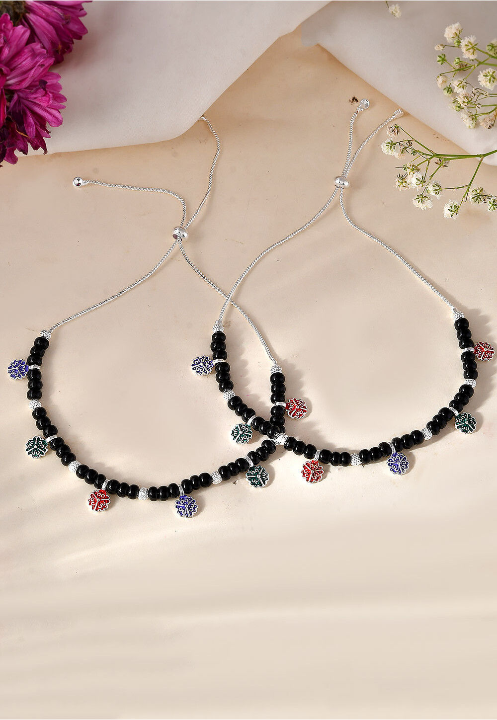 Buy Beaded Adjustable Anklet Pair Online : JRA156 - Utsav Fashion