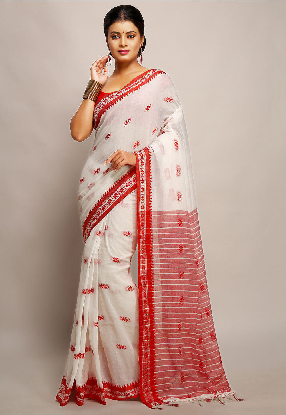 Buy Bengal Handloom Pure Cotton Saree in White Online : SXW386 - Utsav ...