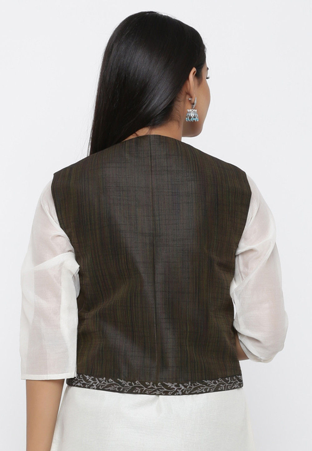 Buy Block Printed Art Silk Overlapping Jacket in Black Online : TJW1590 ...
