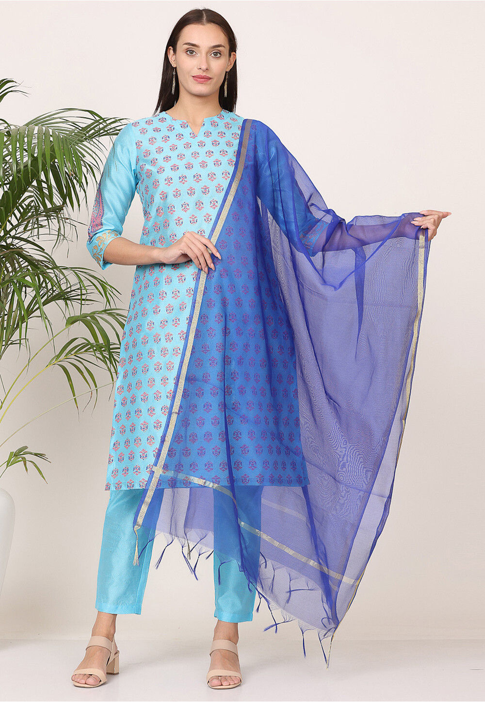 Buy Block Printed Art Silk Pakistani Suit in Light Blue Online : KCU328 ...