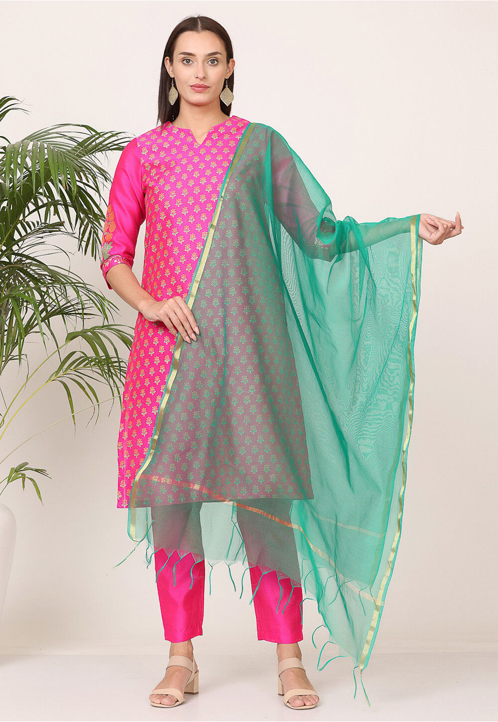Buy Block Printed Art Silk Pakistani Suit in Pink Online : KCU327 ...
