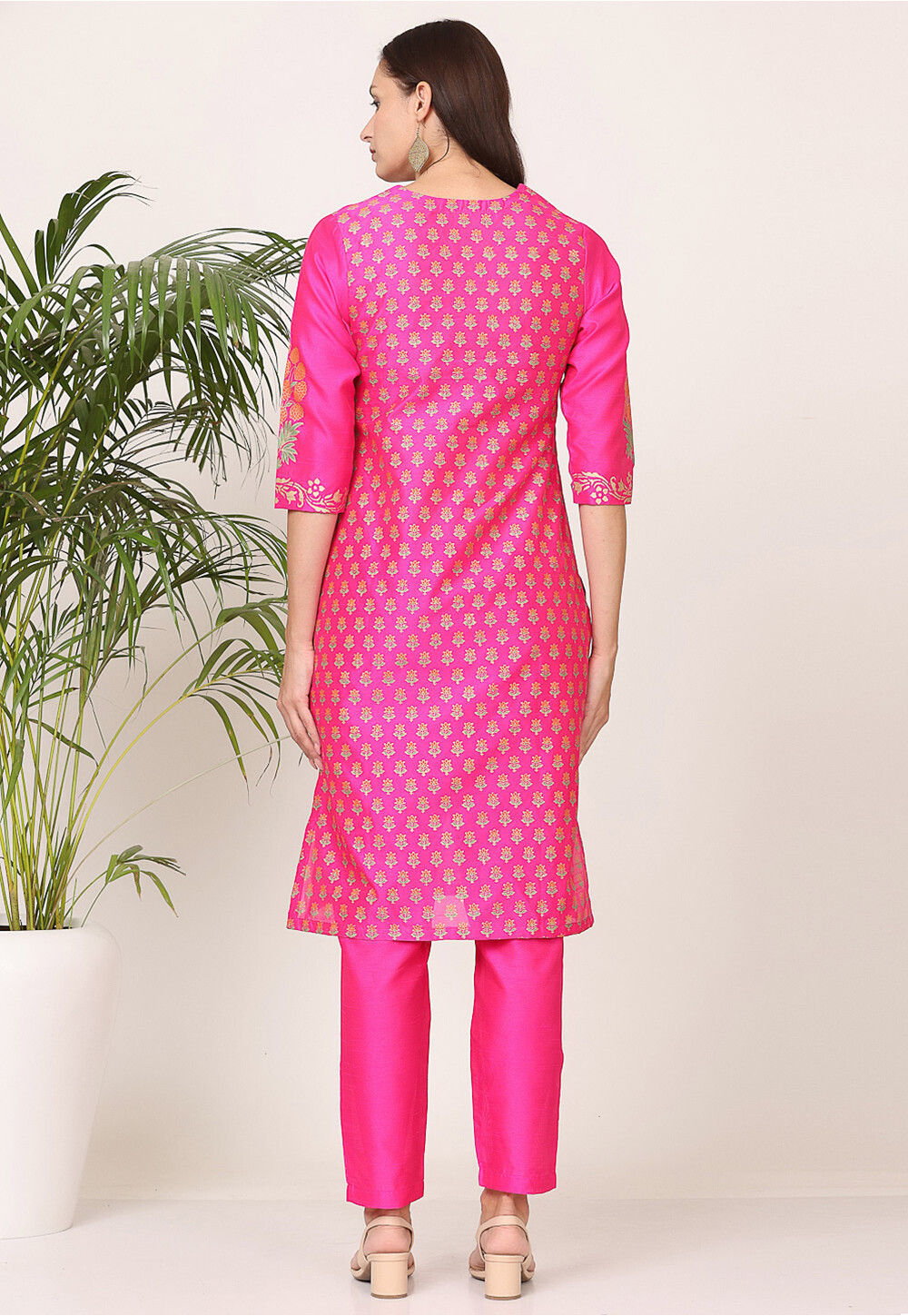 Buy Block Printed Art Silk Pakistani Suit in Pink Online : KCU327 ...
