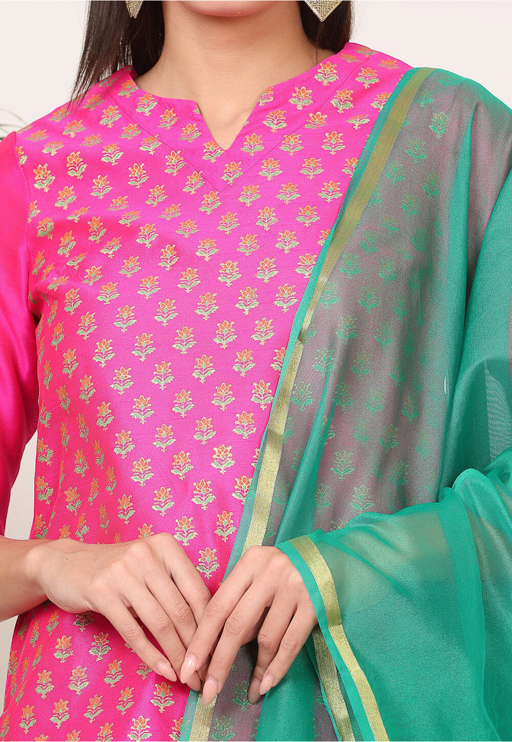 Buy Block Printed Art Silk Pakistani Suit in Pink Online : KCU327 ...