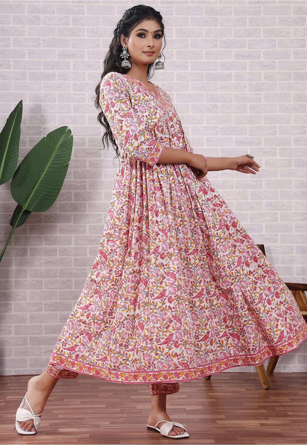 Buy Block Printed Cotton Aline Suit in Off White Online : KER207 ...