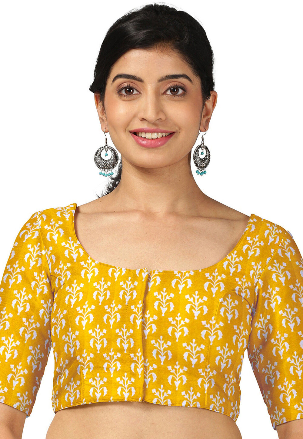 Buy Block Printed Cotton Blouse in Mustard Online : DBU911 - Utsav Fashion