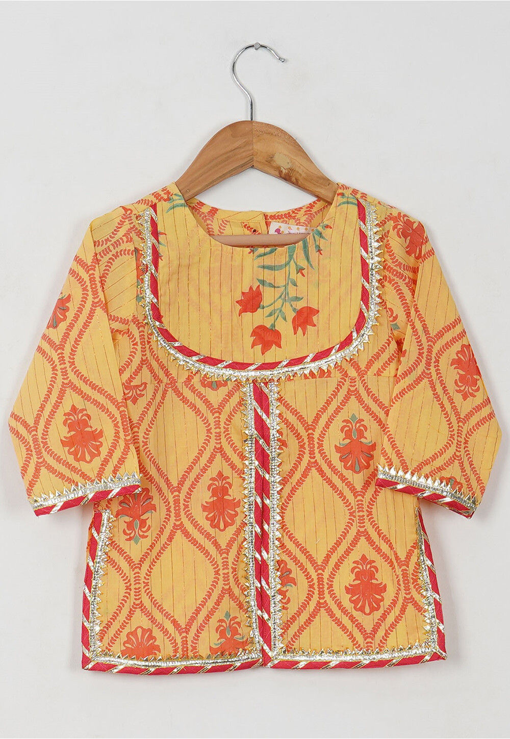 Buy Block Printed Cotton Jacket Style Pakistani Suit in Light Yellow ...