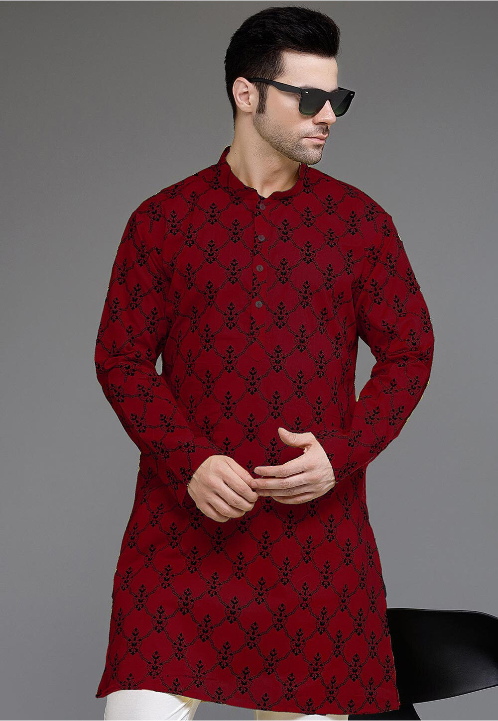 Buy Block Printed Cotton Kurta in Maroon Online : MXX615 - Utsav Fashion