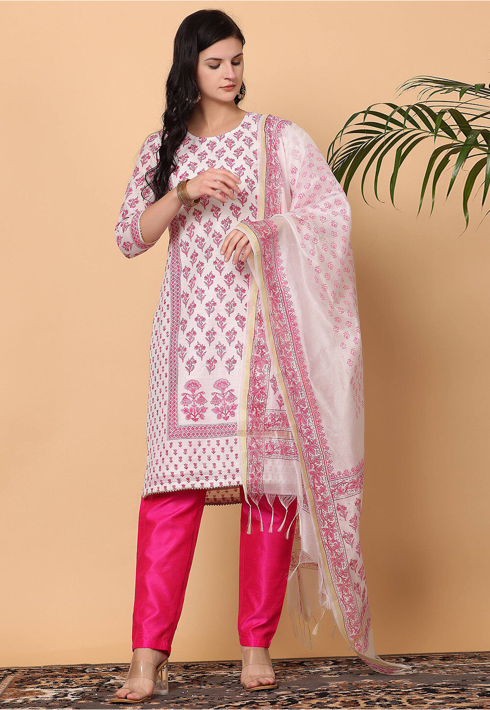Buy Block Printed Cotton Pakistani Suit in Off White Online : KCU339 ...