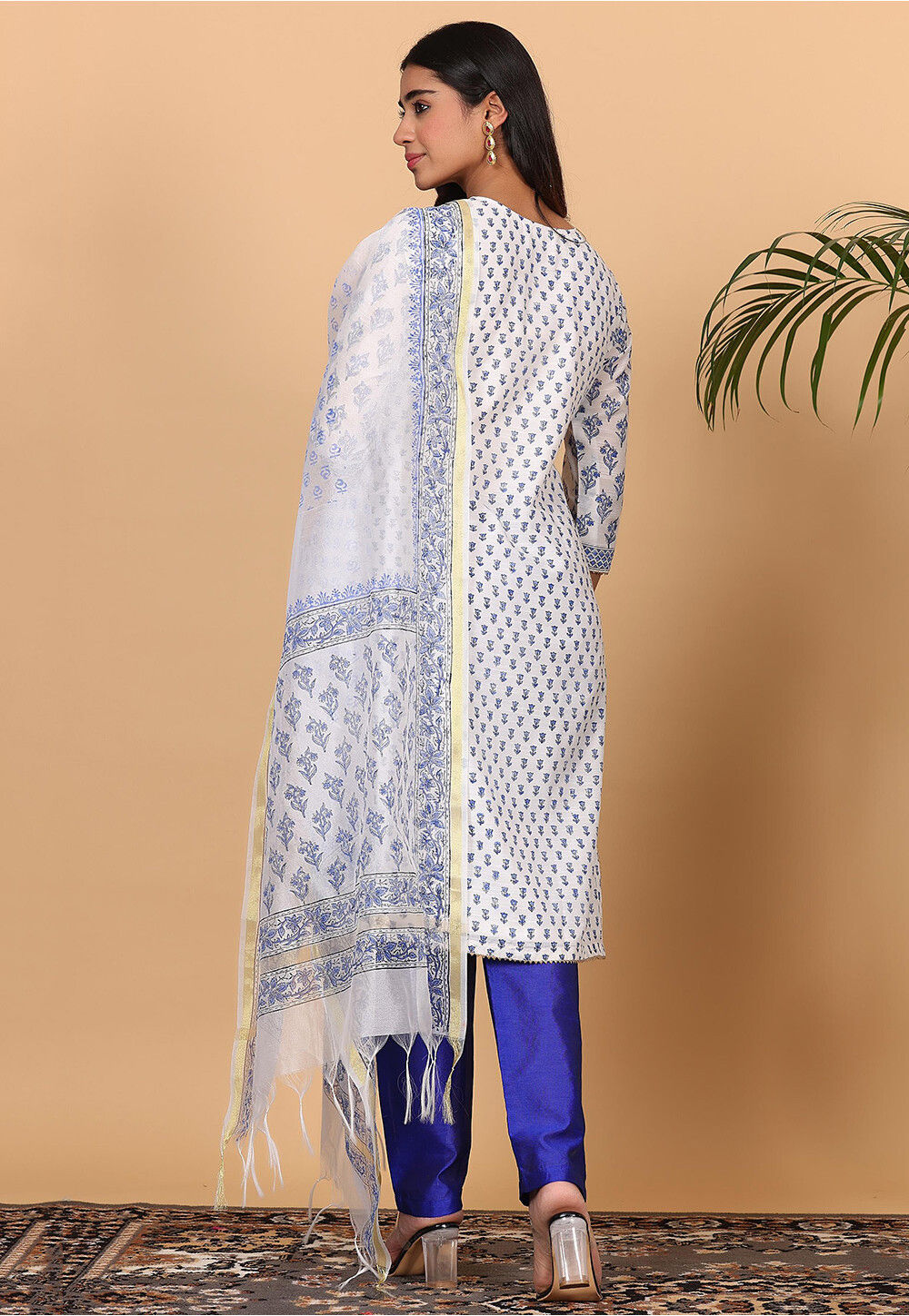 Buy Block Printed Cotton Pakistani Suit in Off White Online : KCU340 ...