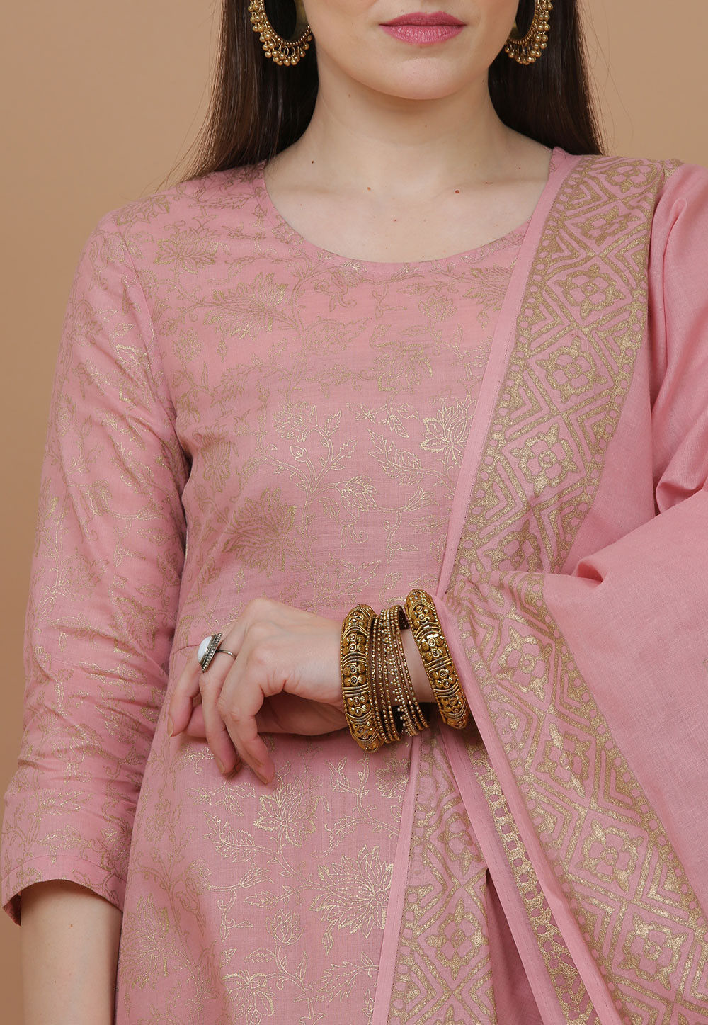 Buy Block Printed Cotton Pakistani Suit in Pink Online : KXH272 - Utsav ...